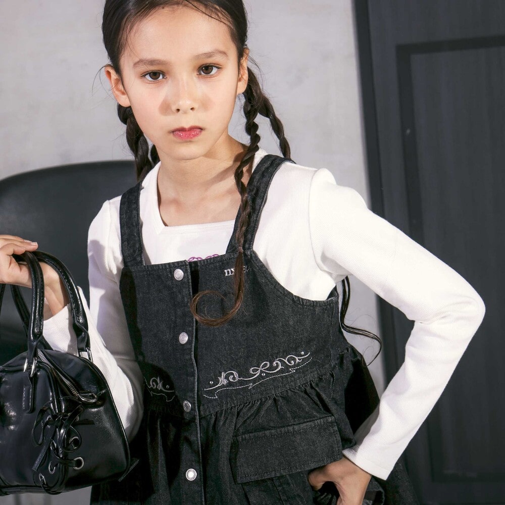 スクエアネックサイドギャザーテレコ長袖Tシャツ(110~150cm)(120cm ホワイト): トップス【べべモール公式】-子供服べべの公式通販サイト 「BEBE MALL」