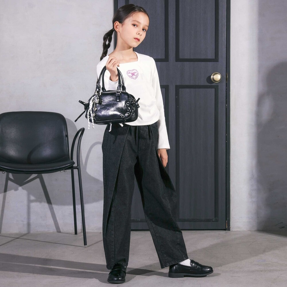 スクエアネックサイドギャザーテレコ長袖Tシャツ(110~150cm)(120cm ホワイト): トップス【べべモール公式】-子供服べべの公式通販サイト 「BEBE MALL」