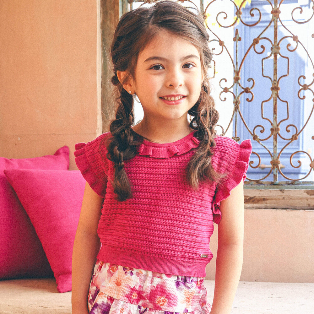 クロップドフリルニットプルオーバー(100~150cm)(100cm ピンク): トップス【べべモール公式】-子供服べべの公式通販サイト 「BEBE MALL」