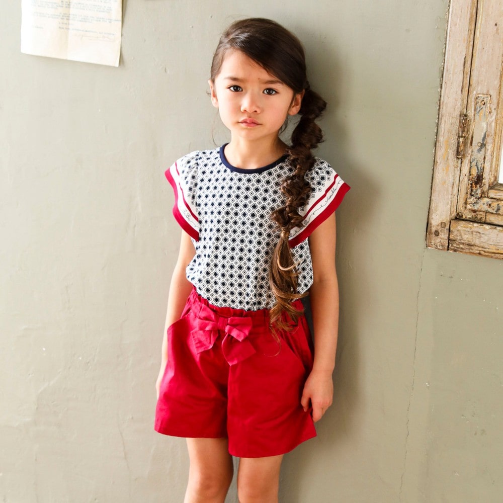 トリコロール 幾何柄 ロゴ フリルスリーブ Tシャツ (90cm～150cm）(130cm ネイビー系): トップス【べべモール公式】-子供服べべの公式通販サイト 「BEBE MALL」