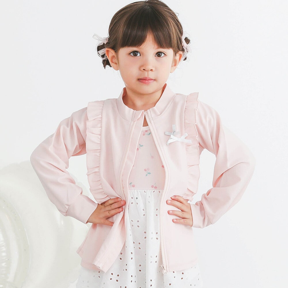 ジップ付き胸リボンフリルラッシュガード(90~140cm)(90cm ピンク): グッズ【べべモール公式】-子供服べべの公式通販サイト 「BEBE MALL」