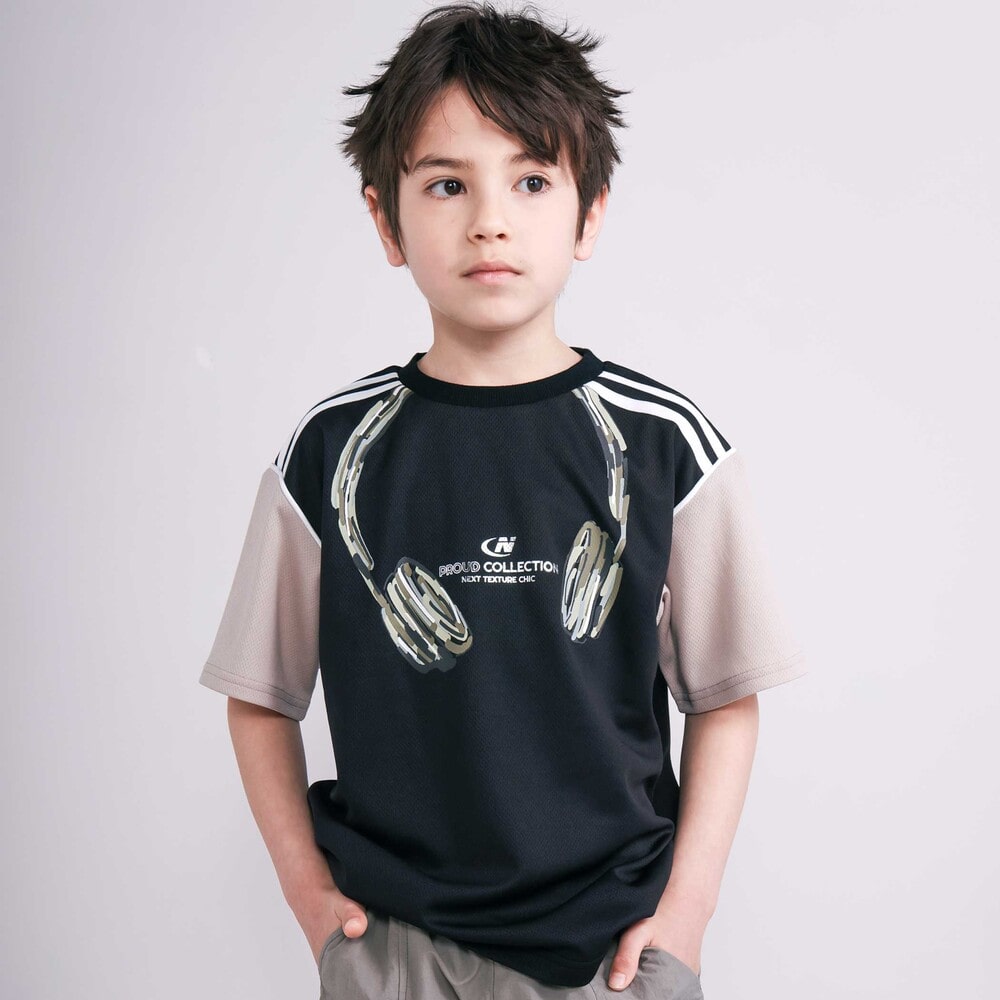 【接触冷感】ヘッドフォンプリントドライメッシュ半袖Tシャツ(110~150cm)(110cm ブラック): トップス【べべモール公式】-子供服べべの公式通販サイト 「BEBE MALL」